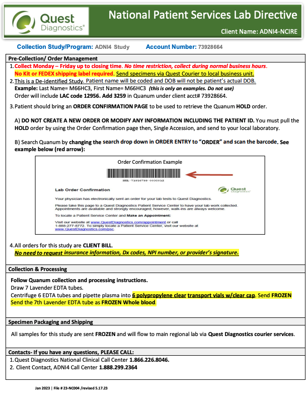 I am enrolled in the ADNI Blood Biomarker study, how do I schedule a ...